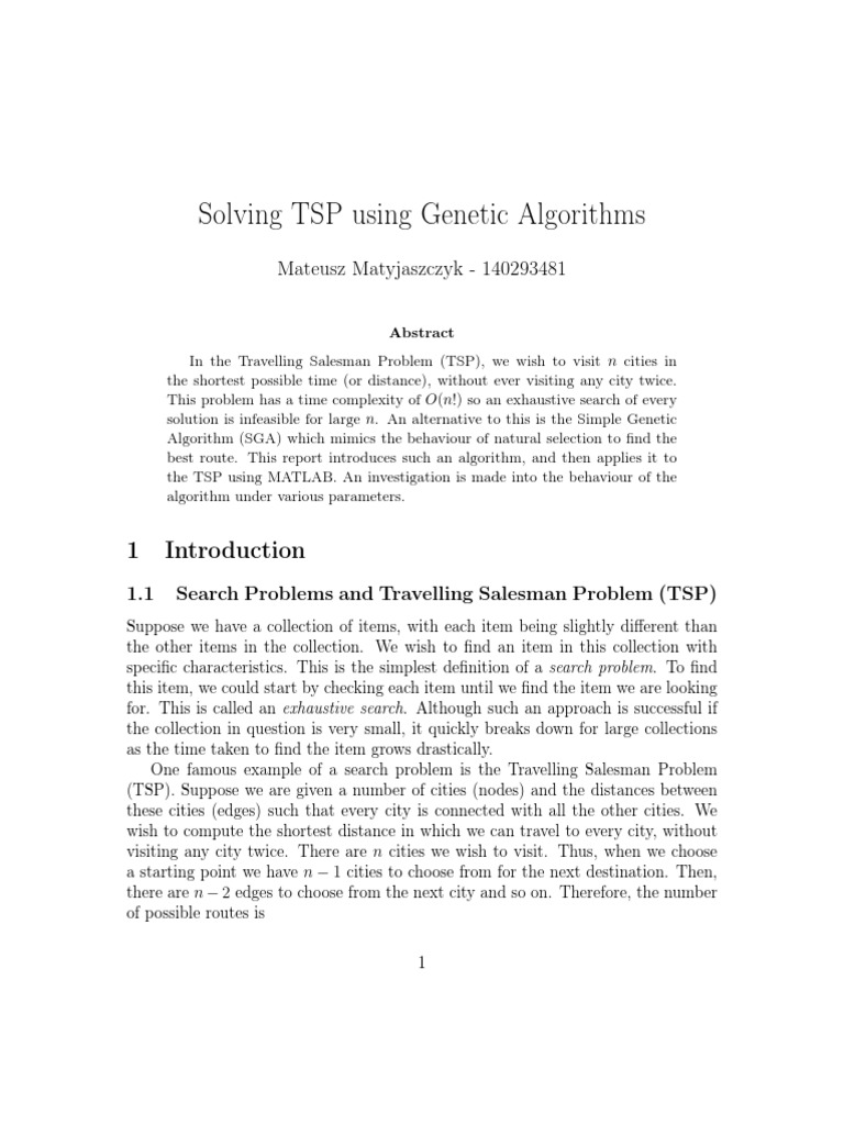 TSP Using Genetic Algorithms in MATLAB | PDF | Genetic Algorithm | Time ...