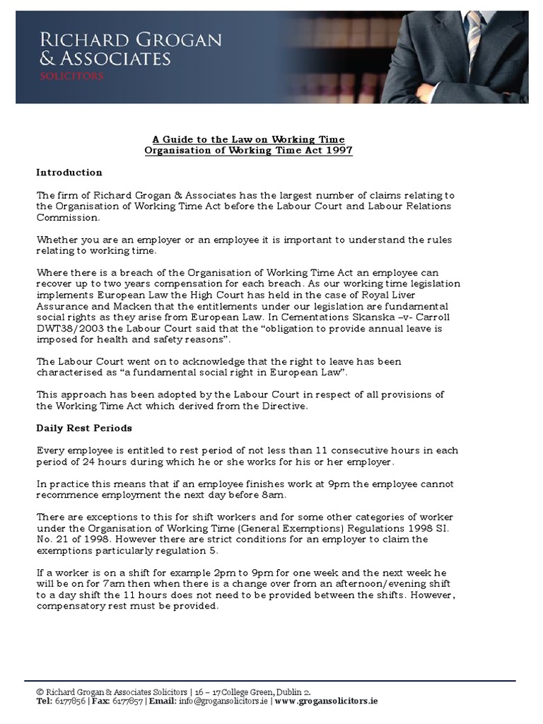 A Guide to the Law on Working Time Organisation of Working Time Act ...