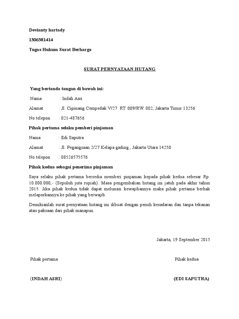 Contoh Surat Berharga | PDF