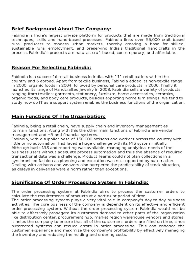 FabIndia MIS Project | PDF | Retail | Distribution (Business)