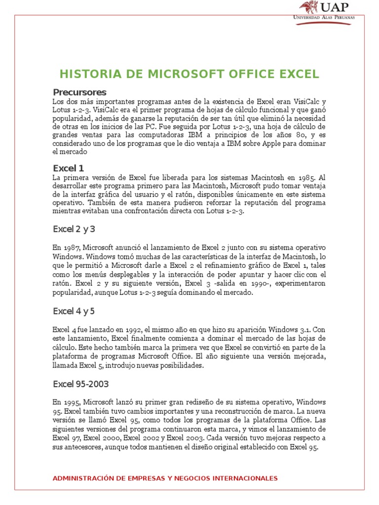 Historia y evolución de Excel | PDF | Microsoft Excel | Microsoft Windows