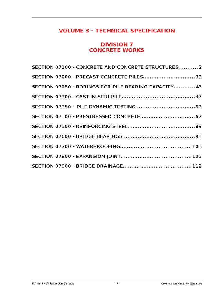 Concrete Works Technical Specifications | PDF | Concrete | Construction ...