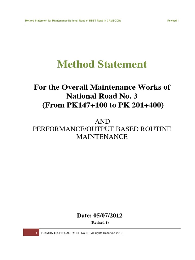 Method Statement for Dbst Road Maintenance | Road | Road Surface
