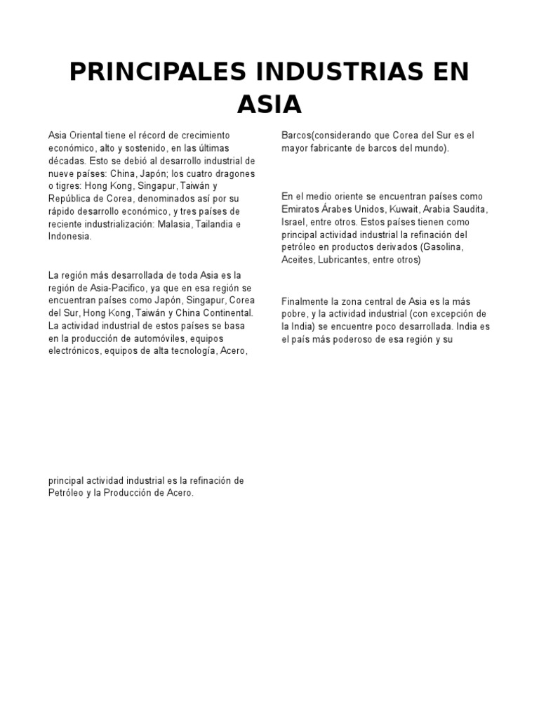 Principales Industrias en Asia | PDF