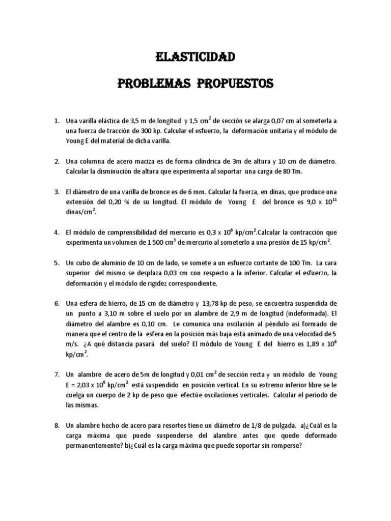 Problemas Propuestos Elasticidad | PDF | El módulo de Young | Aluminio
