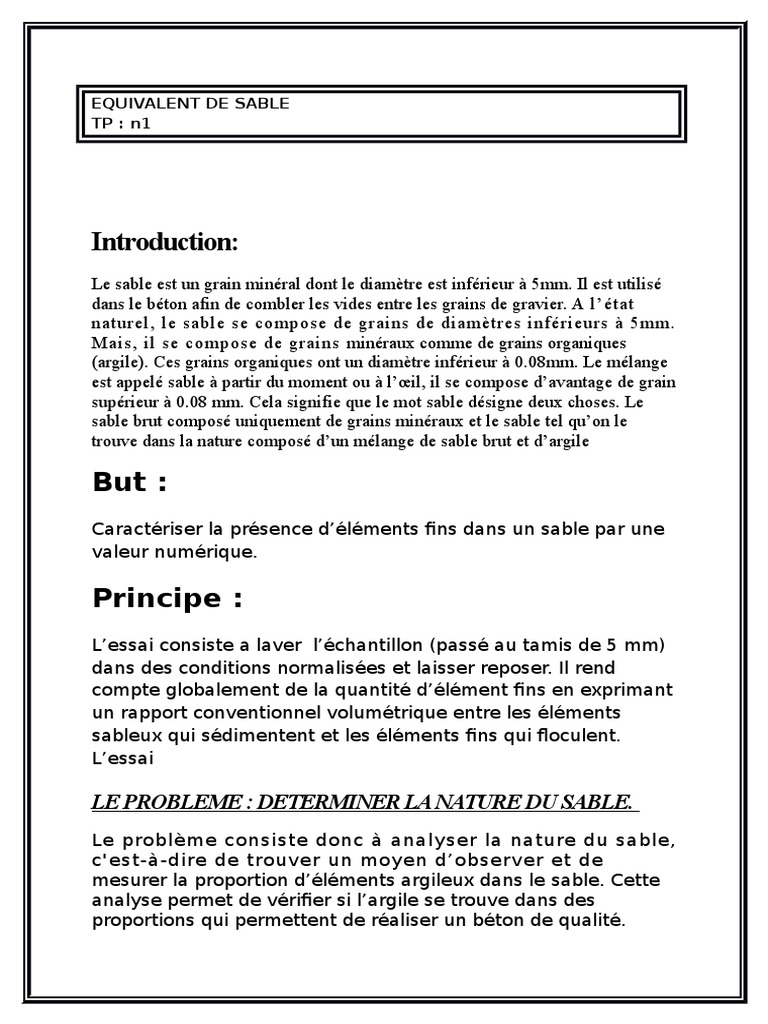 Equivalent de Sable TP | PDF | Argile | Sable