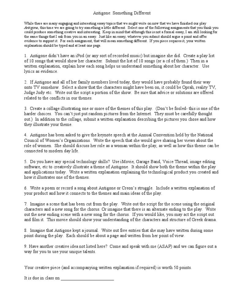 Creative Assignments for Antigone | PDF | Games & Activities | Language ...