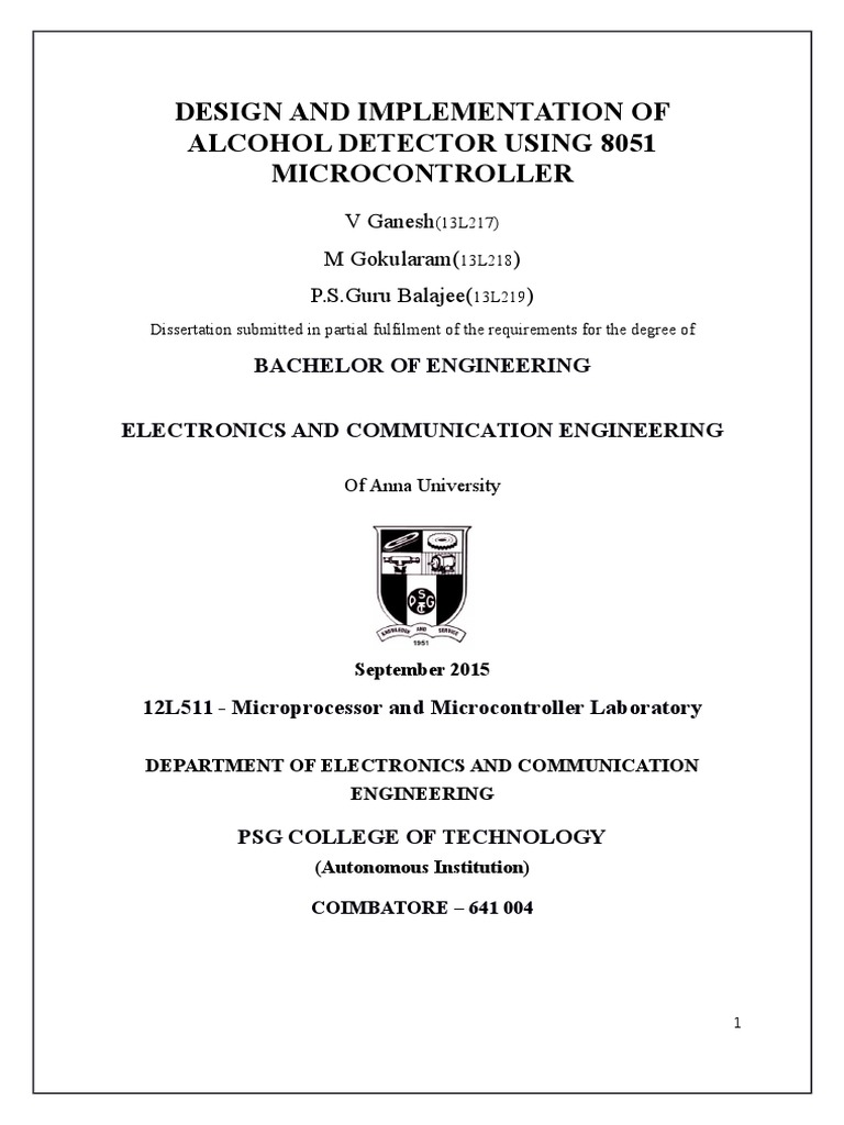 Alcohol Detector Using 8051 MCU | PDF | Analog To Digital Converter | Sensor