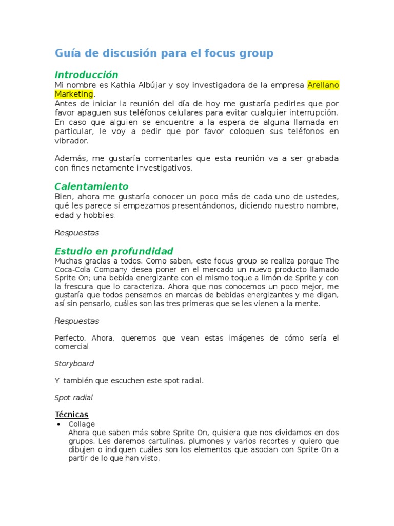 Guía de Discusión Para El Focus Group de marca | Grupo de enfoque