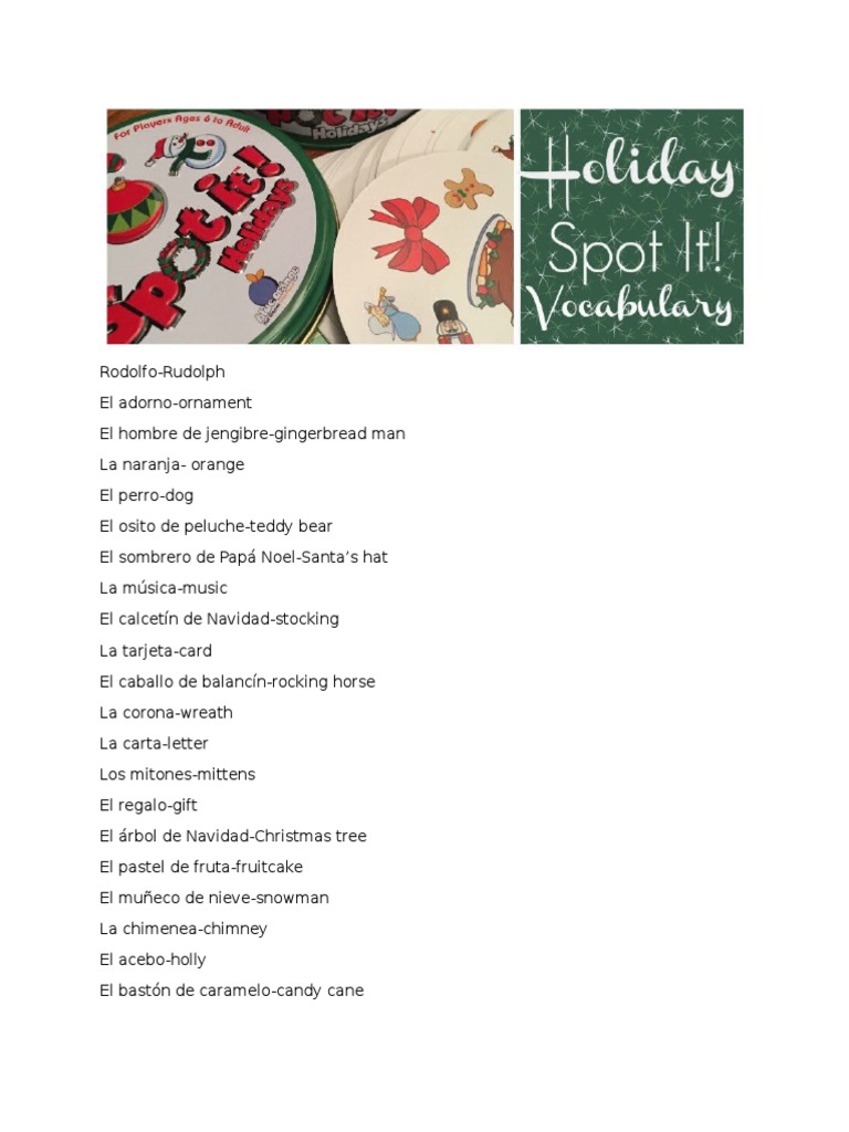Christmas Spot It Game Vocab | PDF