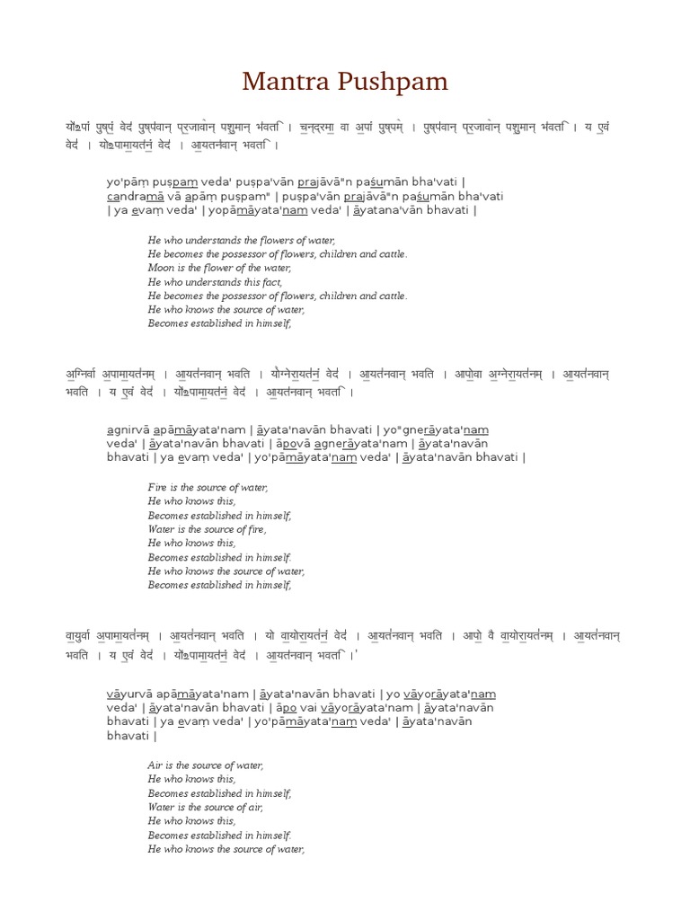Mantra Pushpam (IAST) | PDF | Hindu Philosophy | 1st Millennium Bc Books