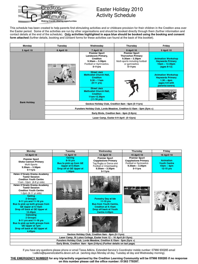 Easter Holiday 2010 Activity Schedule | PDF | Cheque