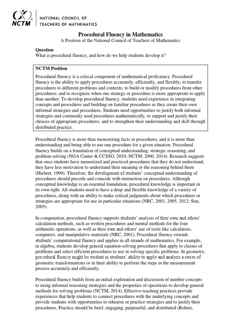 Procedural Fluency | PDF | National Council Of Teachers Of Mathematics ...