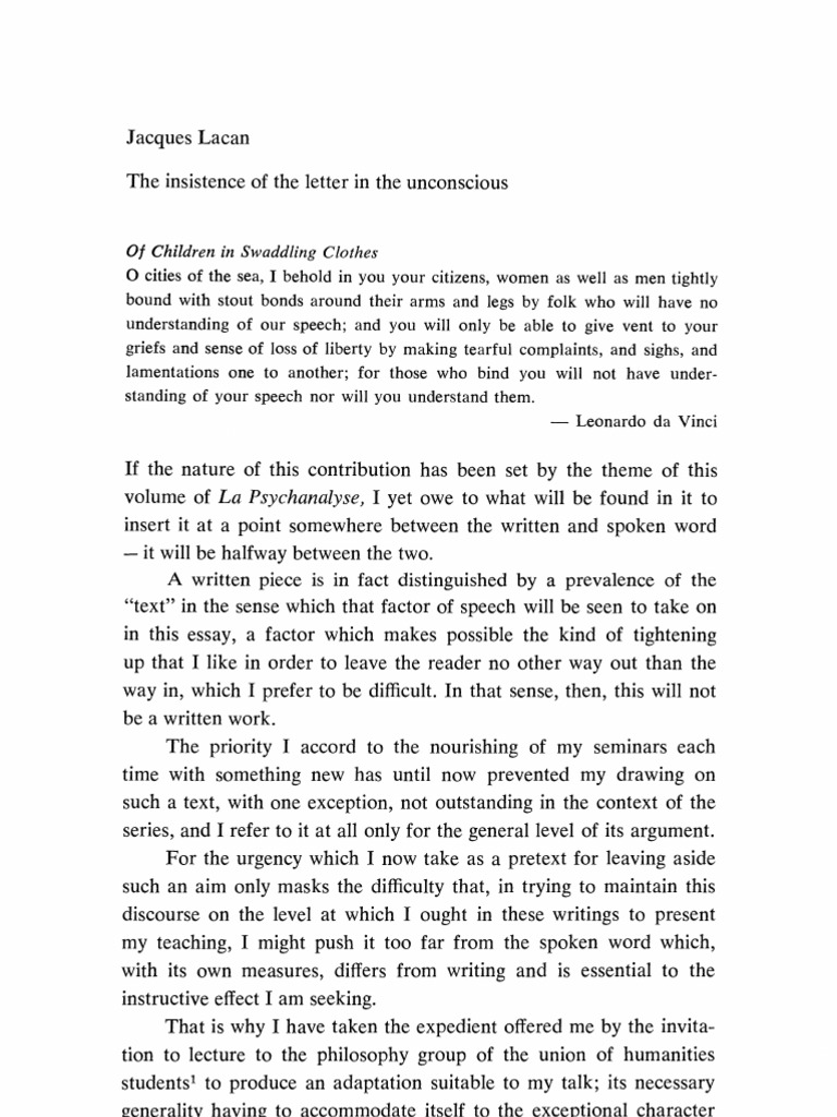 Lacan's Letter in the Unconscious | PDF