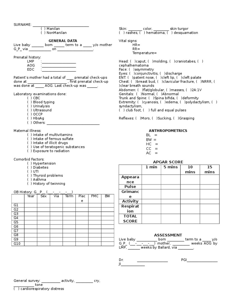 Newborn Assessment Form | PDF | Labia | Medical Specialties