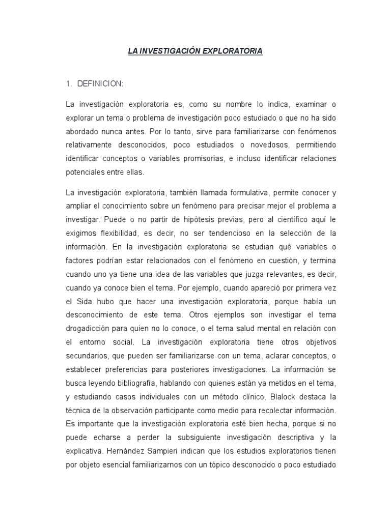 LA INVESTIGACIÓN EXPLORATORIA.docx | Hipótesis | Información