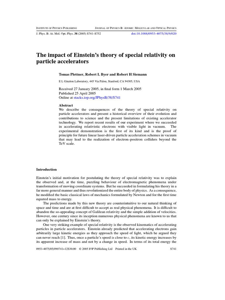 The Impact of Einstein's Theory of Special Relativity On Particle Accelerators | PDF | Particle ...