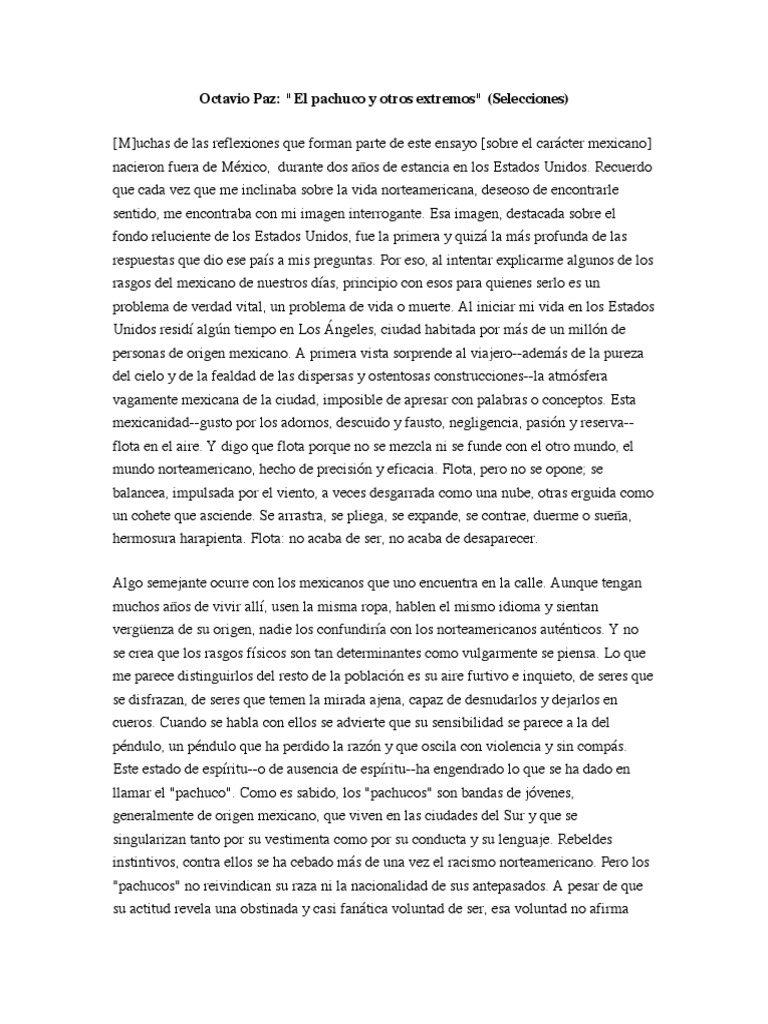 Octavio Paz - Pachuco y Otros Extremos (Selecciones) | PDF | México ...