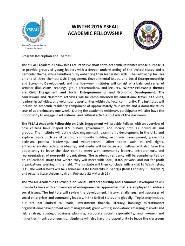 YSEALI Winter 2016 Fellowship Guide | PDF | Civic Engagement | Civics