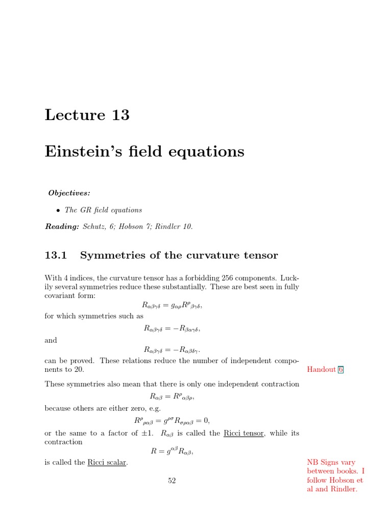 Fields Equations Eintein | PDF | Tensor | Physical Cosmology