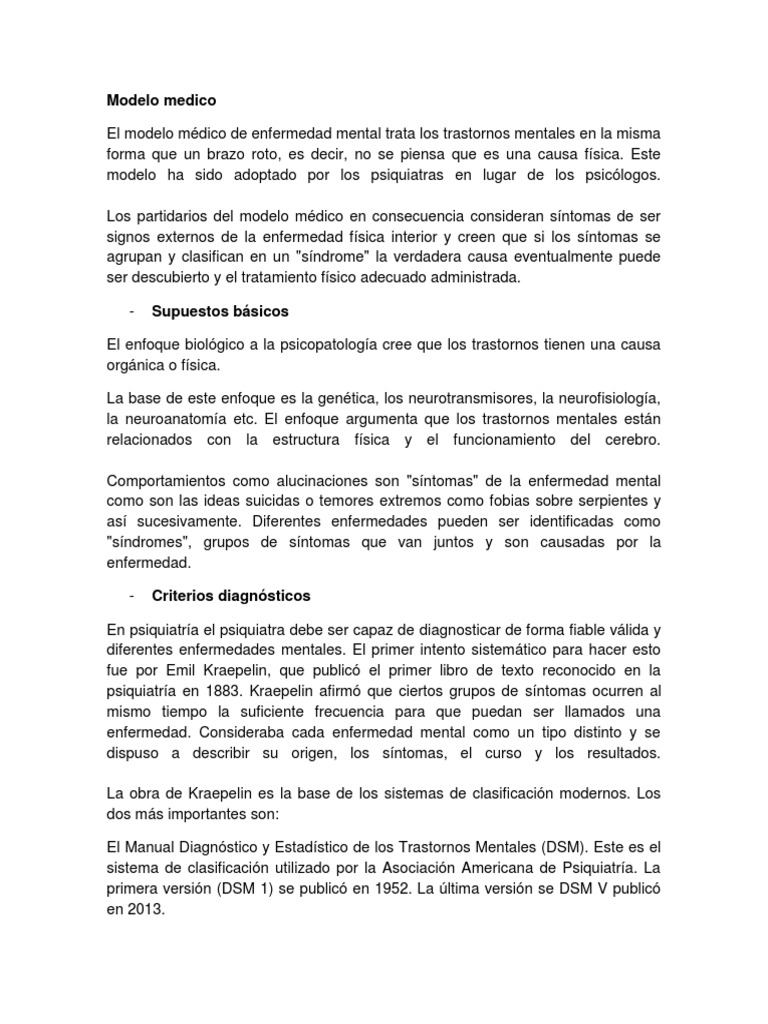 Modelo Médico en Enfermedades Mentales | PDF | Trastorno mental ...