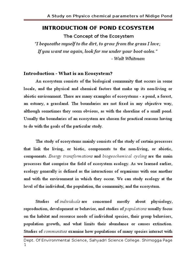 Introduction of Pond Ecosystem111 | PDF | Plankton | Ecology