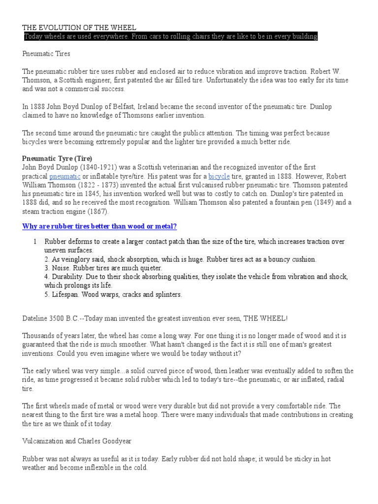 The Evolution of The Wheel | PDF | Wheel | Tire