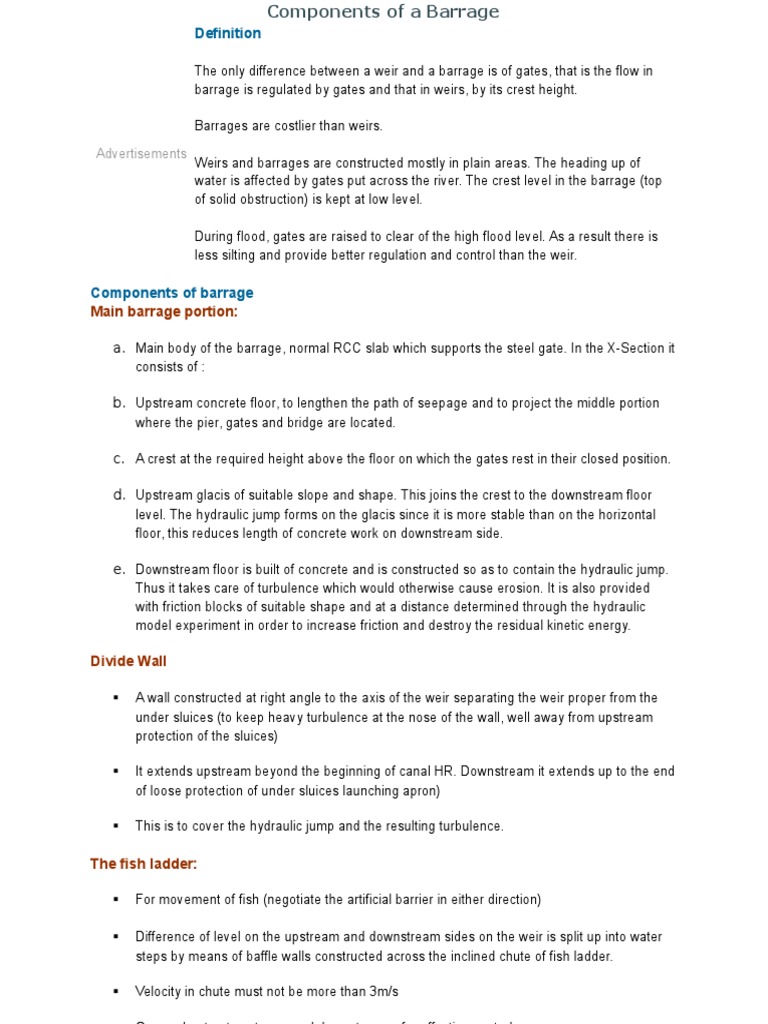 Components of A Barrage | PDF | Mechanical Engineering | Applied And ...