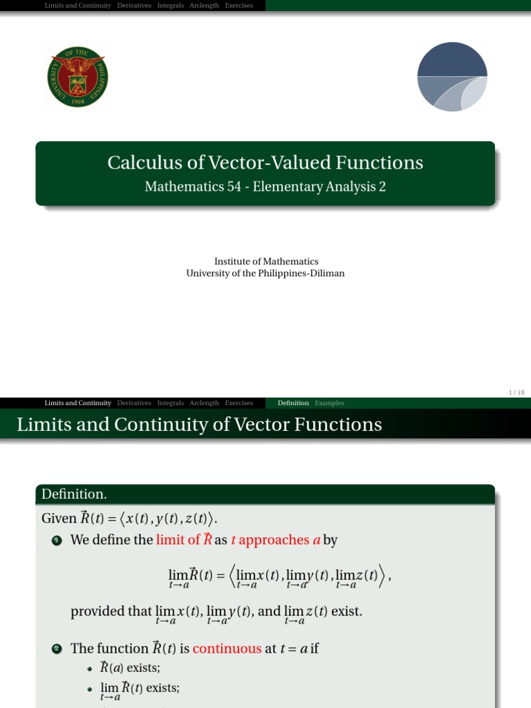 Calculus of Vector Valued Functions | PDF | Derivative | Continuous Function