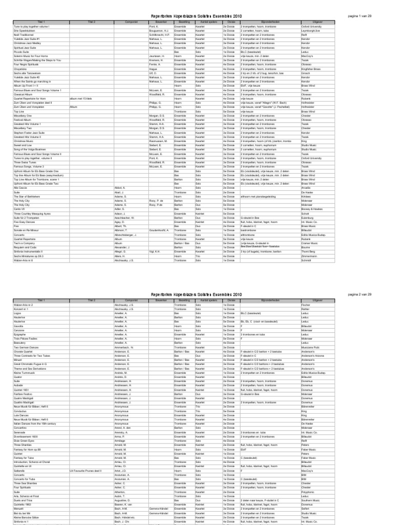 Repertorium Koperblazers Solisten & Ensembles 2010 | PDF