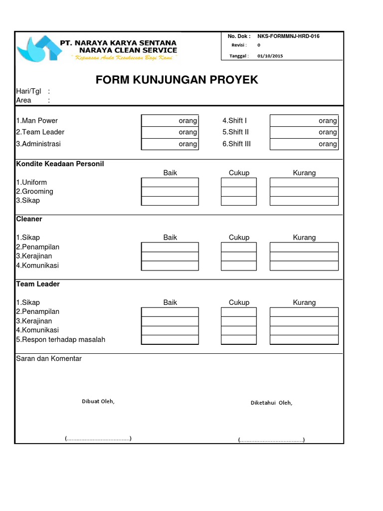 Form Kunjungan Proyek | PDF