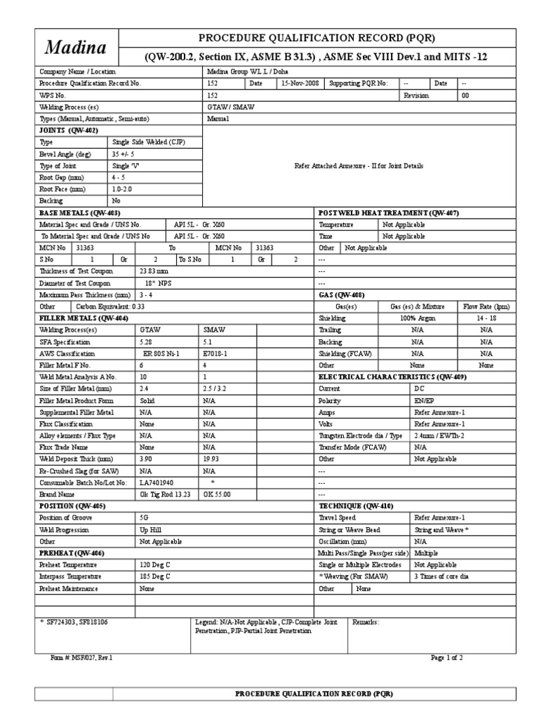 PQR - 152 | PDF | Welding | Construction