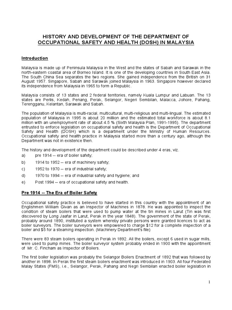 Malaysia's DOSH Evolution | PDF | Occupational Hygiene | Occupational ...