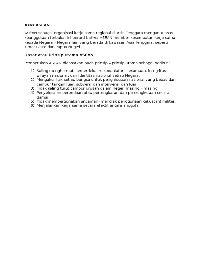 Asas Dan Prinsip ASEAN | PDF