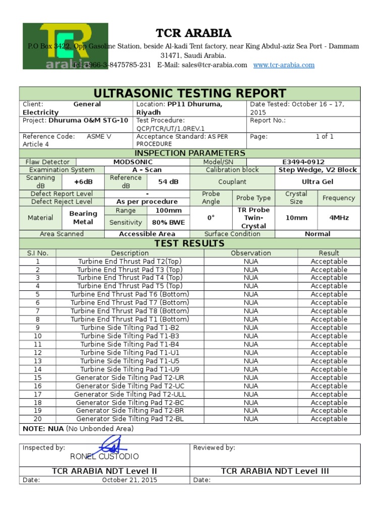 Ultrasonic Testing Report | PDF