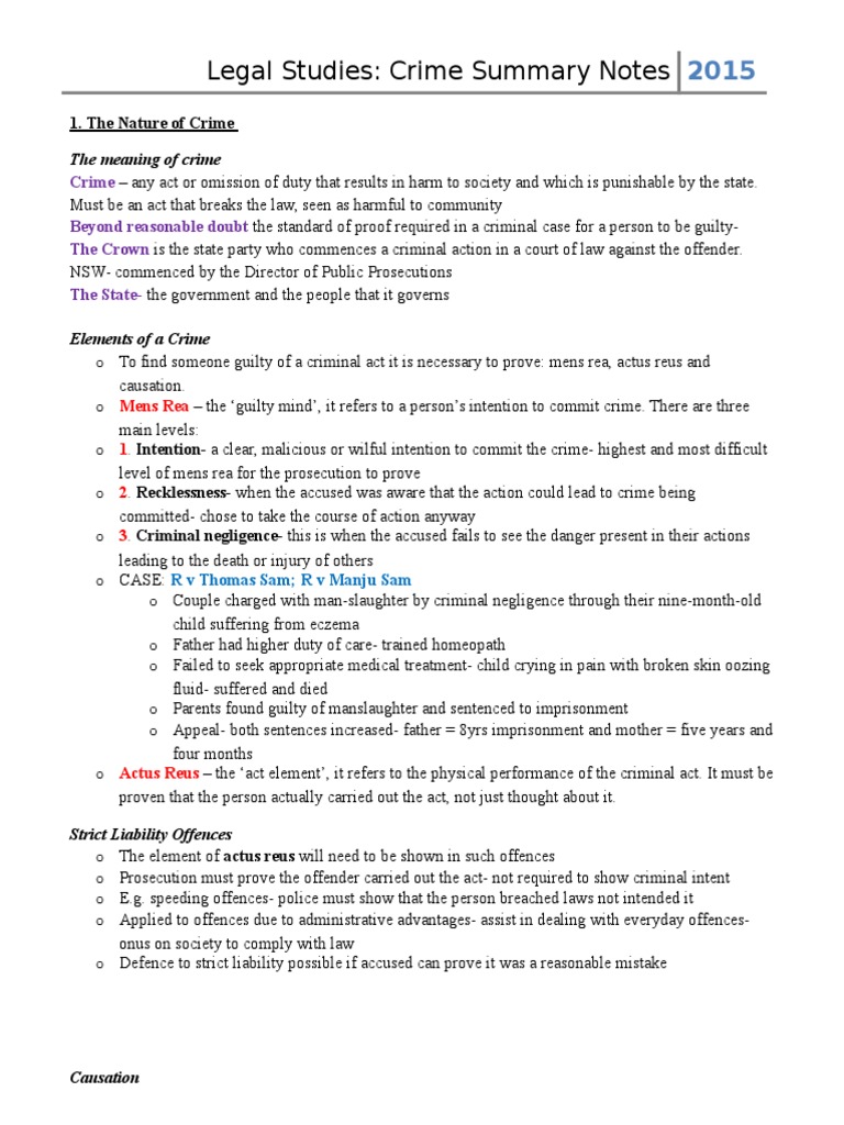 HSC Legal Studies Notes - CRIME | PDF | Bail | Search Warrant