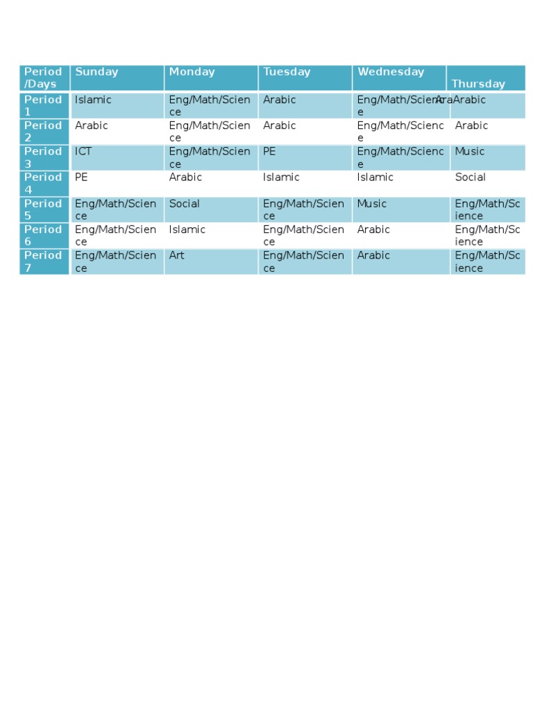 Weekly Class Schedule Overview | PDF | Language Arts & Discipline