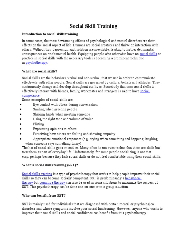 Introduction To Social Skills Training | PDF | Social Skills ...