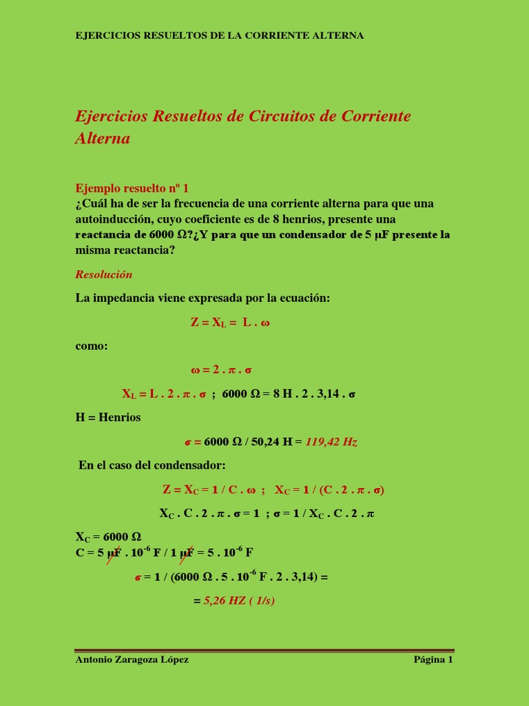 Ejercicios Resueltos Sobre Circuitos de Corriente Alterna | PDF | Inductor | Impedancia eléctrica