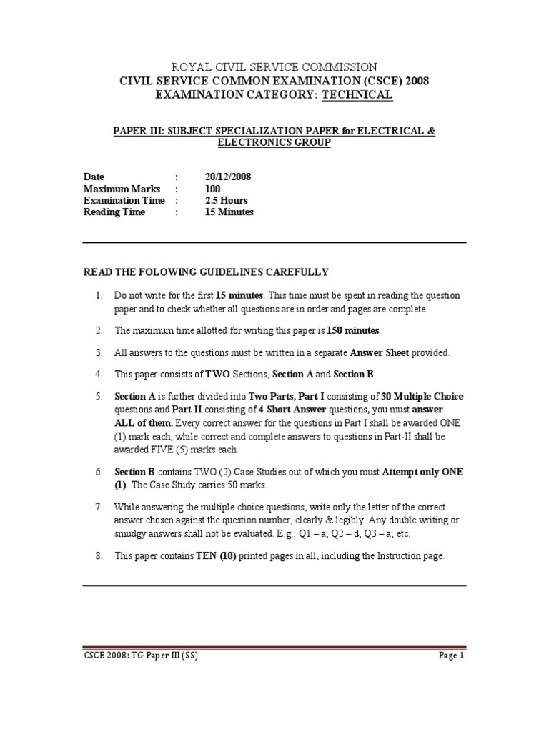 Civil Service Common Examination (Csce) 2008 Examination Category ...