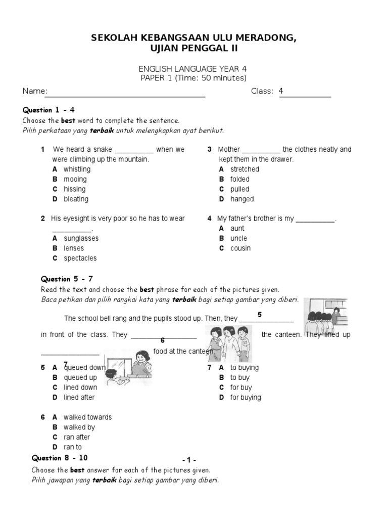 English Language Year 4 - Paper 1 | PDF | Kitchen | Foods