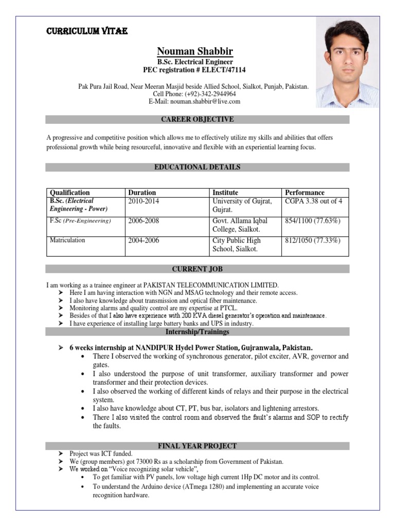 Nouman Shabbir: Curriculum Vitae | PDF | Pakistan | Power Supply