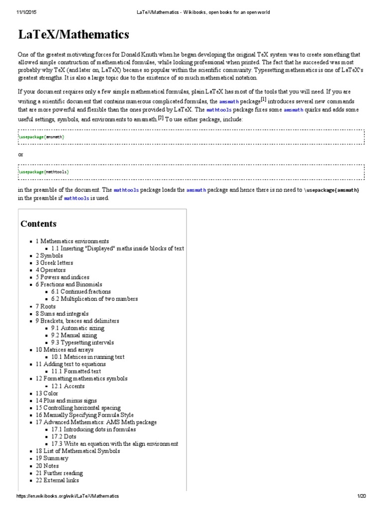 LaTeX - Mathematics - Wikibooks, Open Books For An Open World | PDF ...