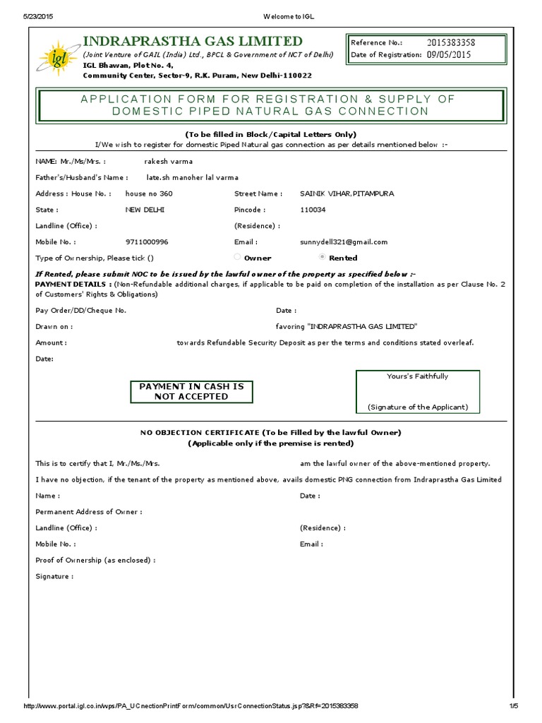 IGL Domestic PNG Connection Form | PDF