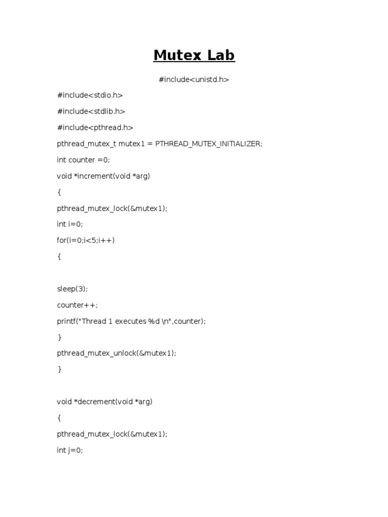 Mutex Implementation in C with Threads | PDF