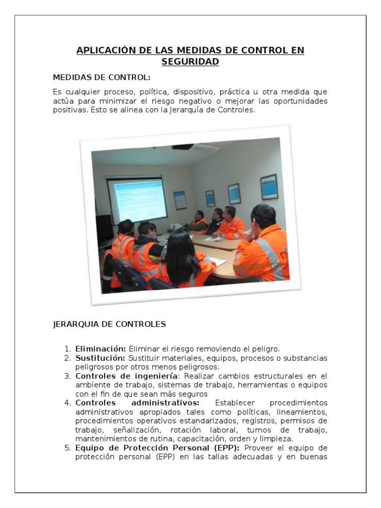 APLICACIÓN DE LAS MEDIDAS DE CONTROL EN SEGURIDAD.docx | Corriente ...