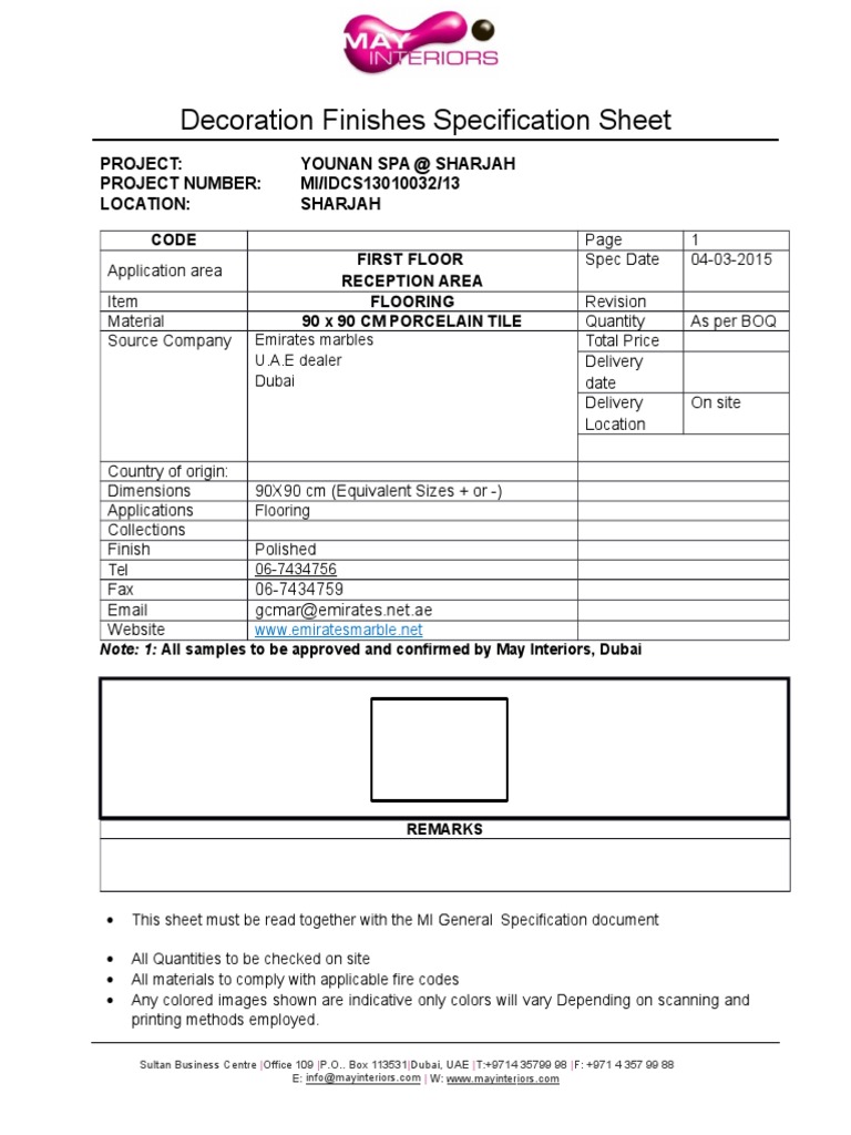 Decoration Finishes Specification Sheet | PDF | Fax | Specification ...