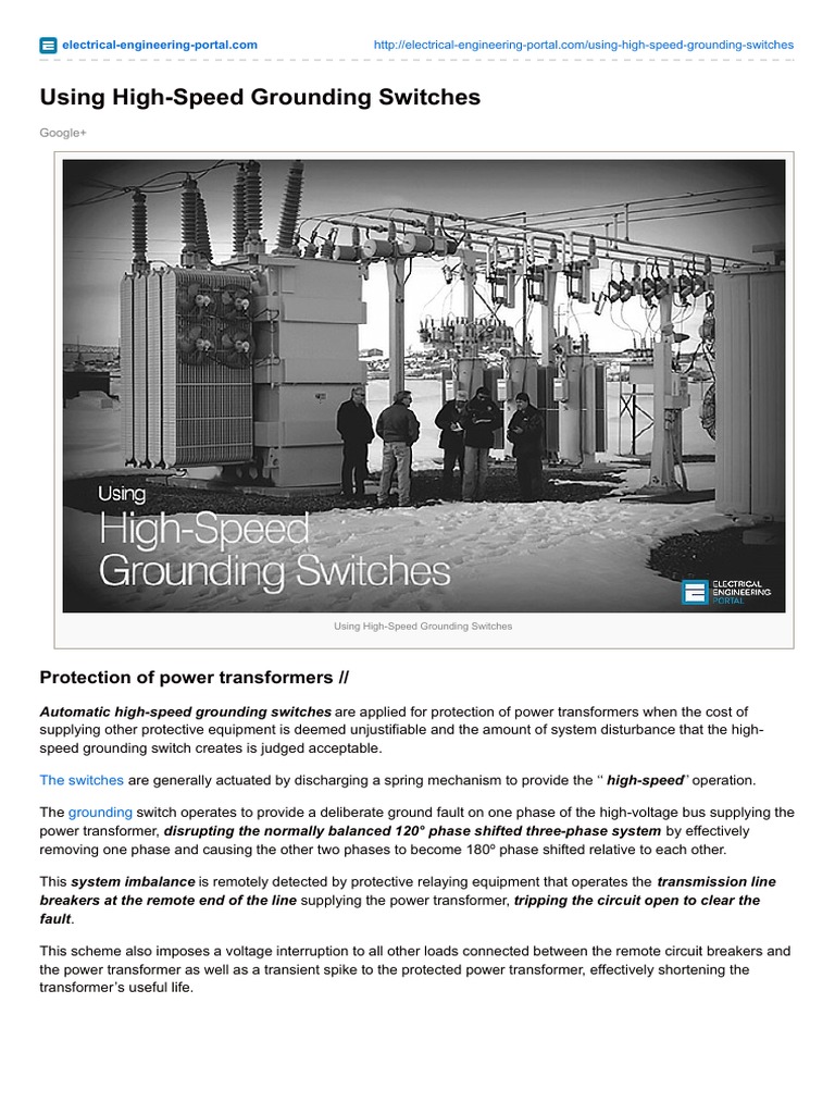 Using High-Speed Grounding Switches | PDF | Switch | Electric Power ...