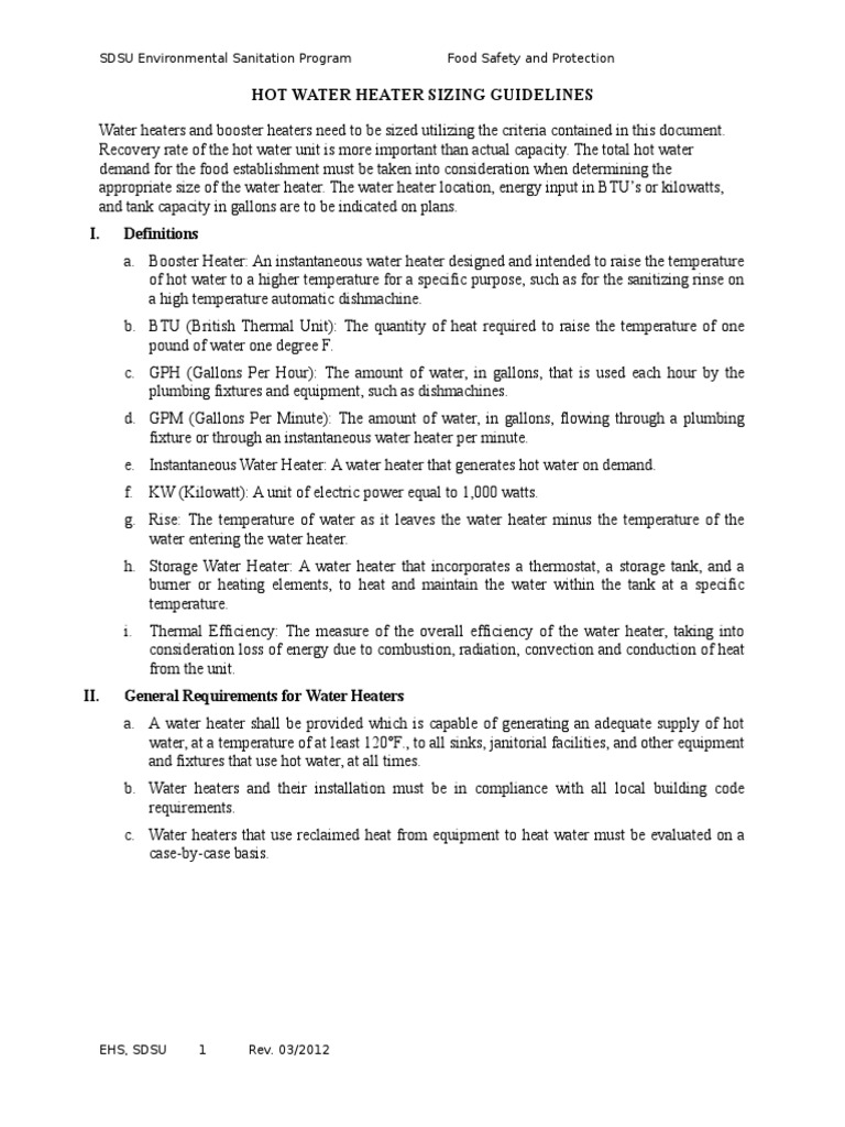 Water Heater Sizing Guidelines | PDF | Water Heating | Hvac