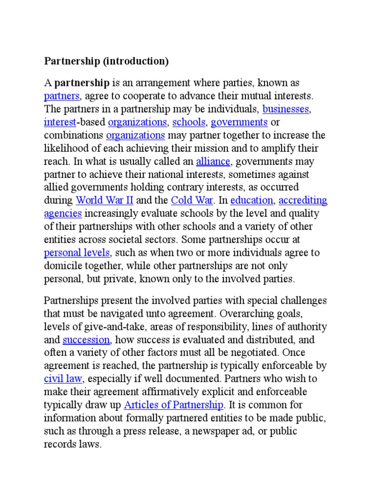 Partnership (Introduction) : Partners Businesses Interest Organizations ...
